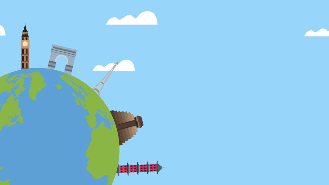 World tourism day animation with earth planet and landmarks | Premium ...