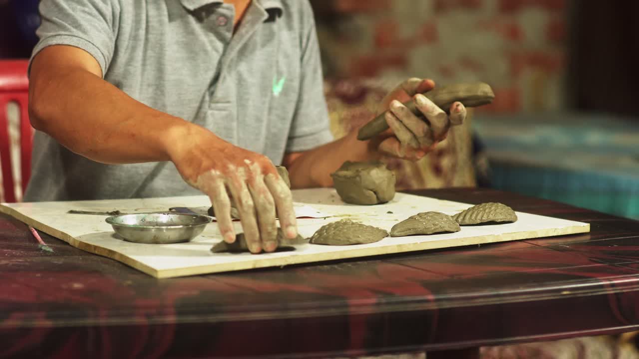 Sculptor Man Creating Sculpture From Clay Process Of Making A Clay ...