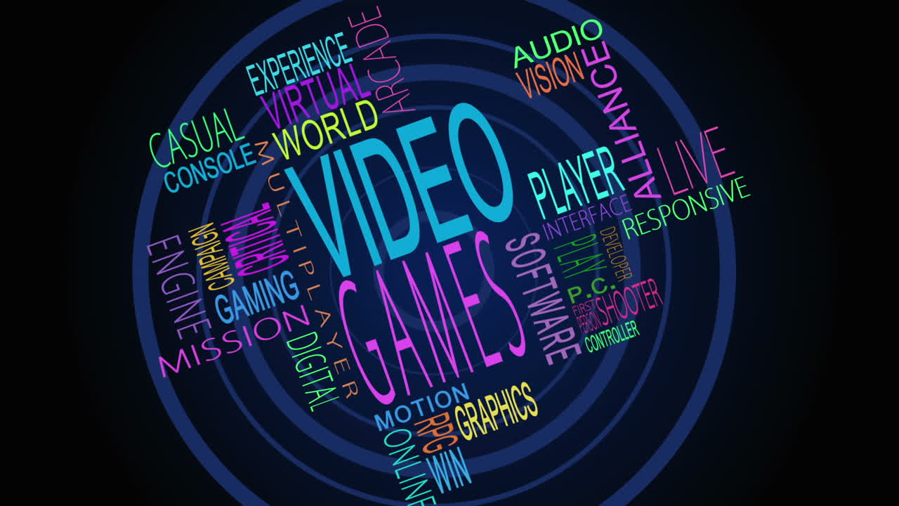 Premium stock video - Montage of video game words