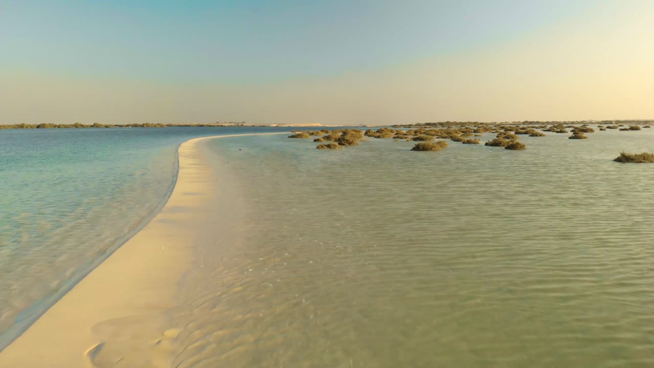 Sand Bank Splitting Ocean From Shallow Sea Waters With Mangrove Low ...