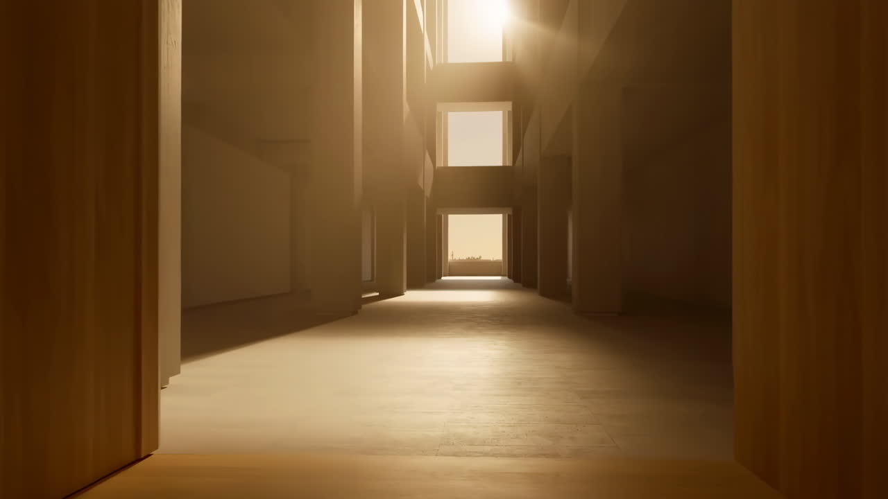Empty Hallway with Architectural Design | Premium Stock Video Footage
