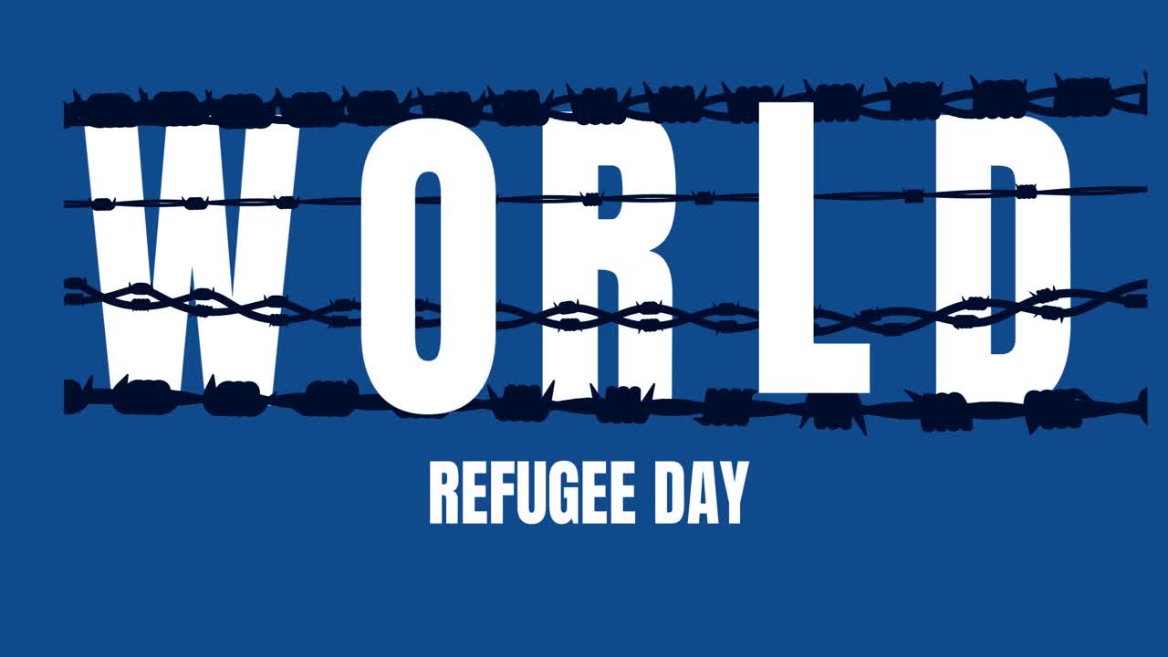Premium stock video - Animation of world refugee day over navy blue ...