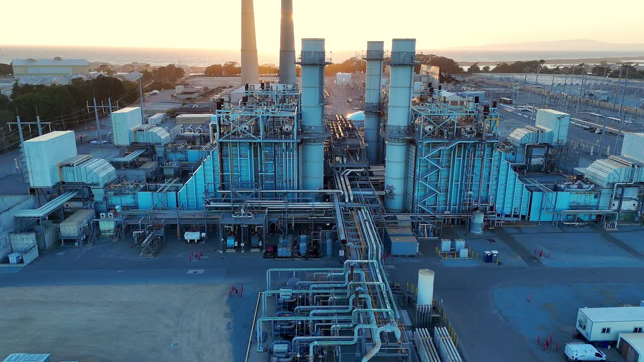 Natural Gas Power Plant at Moss Landing With Piping and Electrical Grid ...