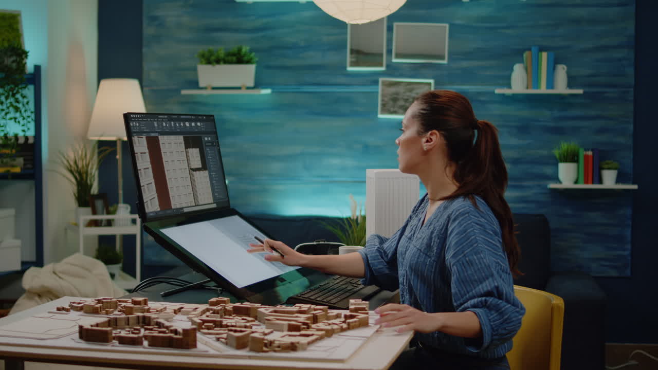 Woman architect designing layout for building on computer | Vídeo de ...