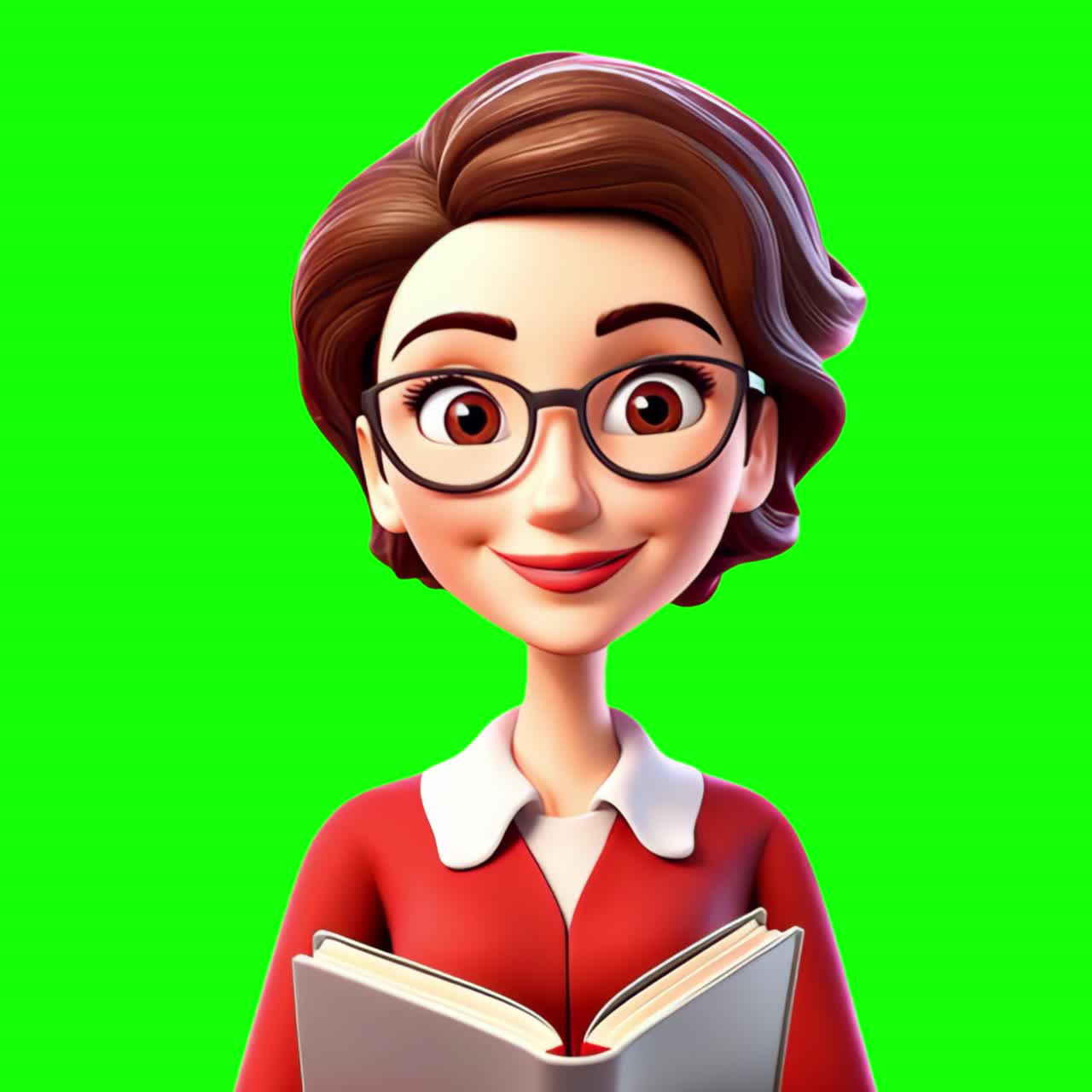 Animated teacher reading book animation, transparent 4K video, green ...