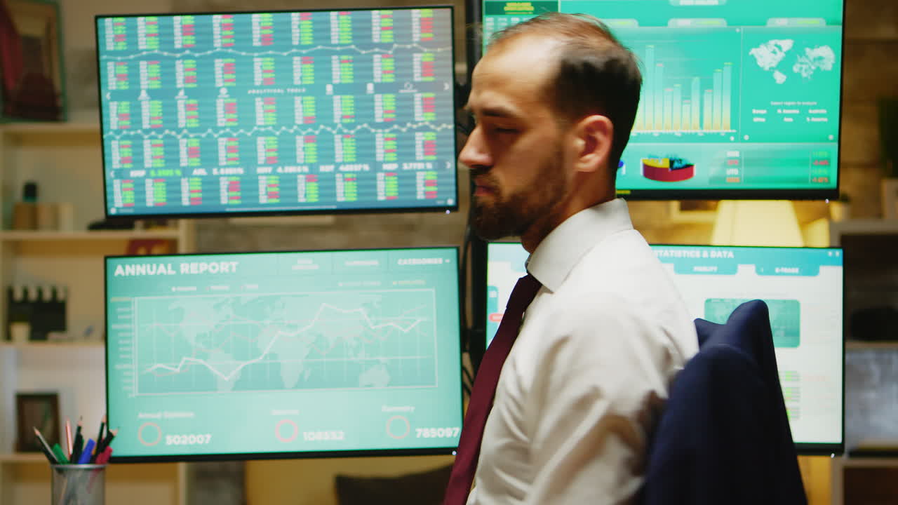 Premium stock video - Portrait of financial broker turning and looking ...