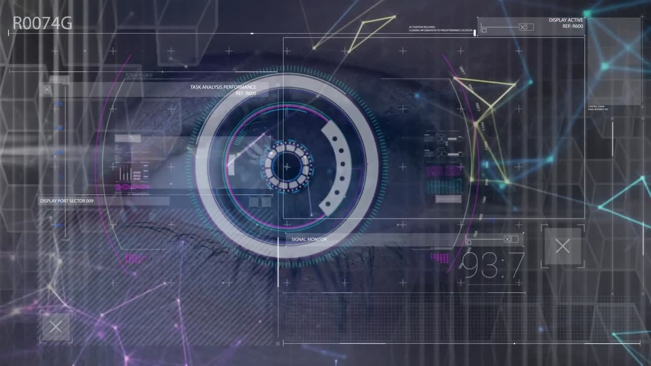 Animation of screen with diverse data over eye Premium Stock Video Footage
