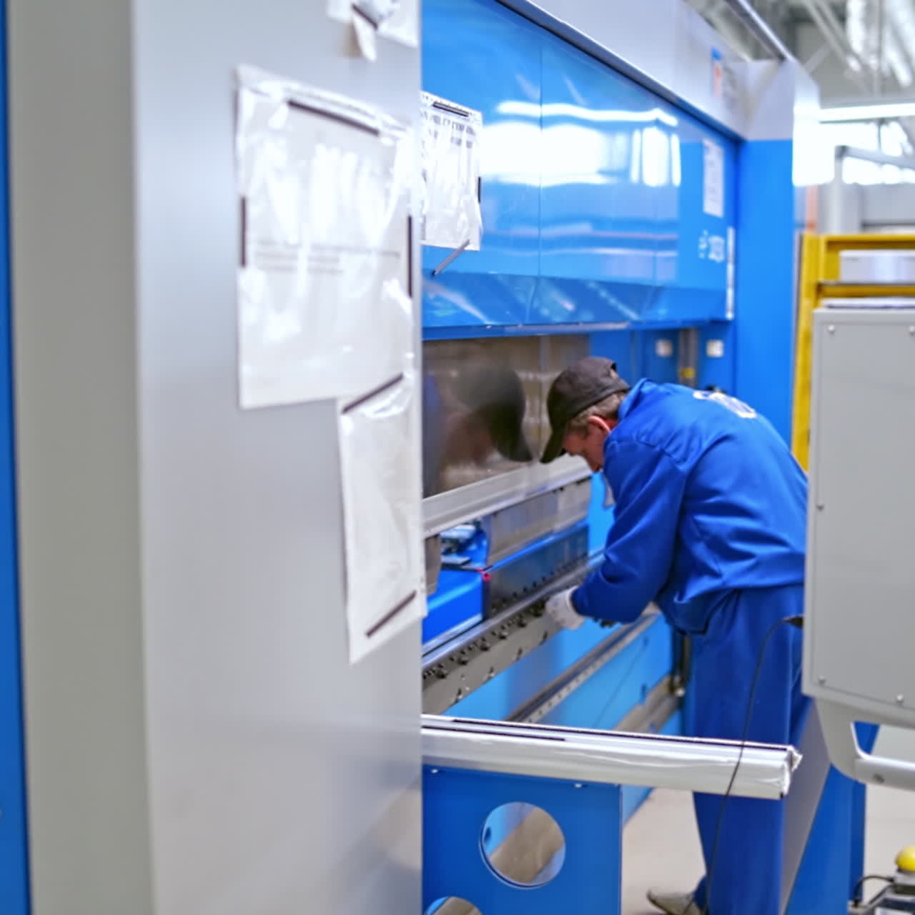 Worker at industrial factory checks the equipment. Technic and ...