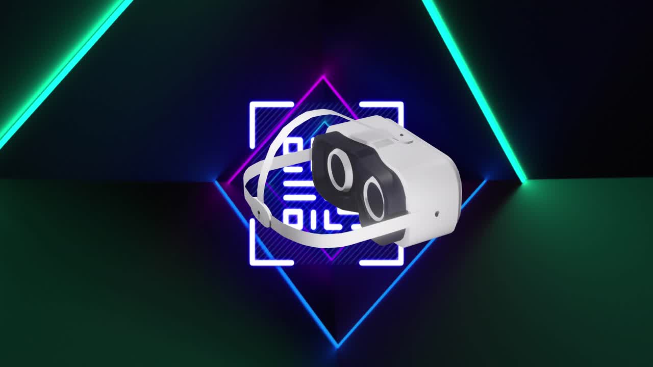 Animation Of Vr Headset Over Qr Code And Neon Lines Data Processing ...