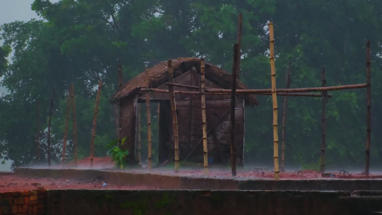 Heavy Rain Battered The Abandoned Small Hut, Driven By A Cyclone During ...