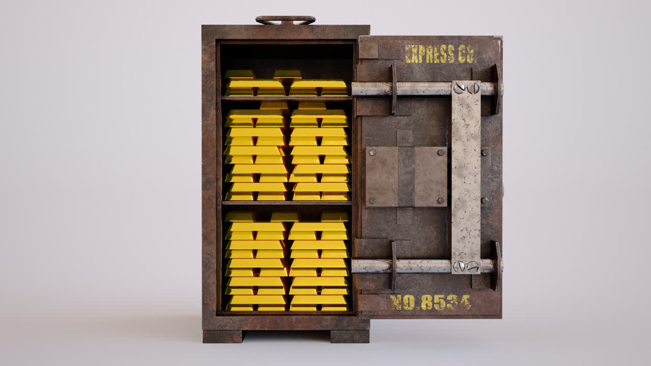 Premium stock video - Precious gold bullion bars stacked tightly in an ...