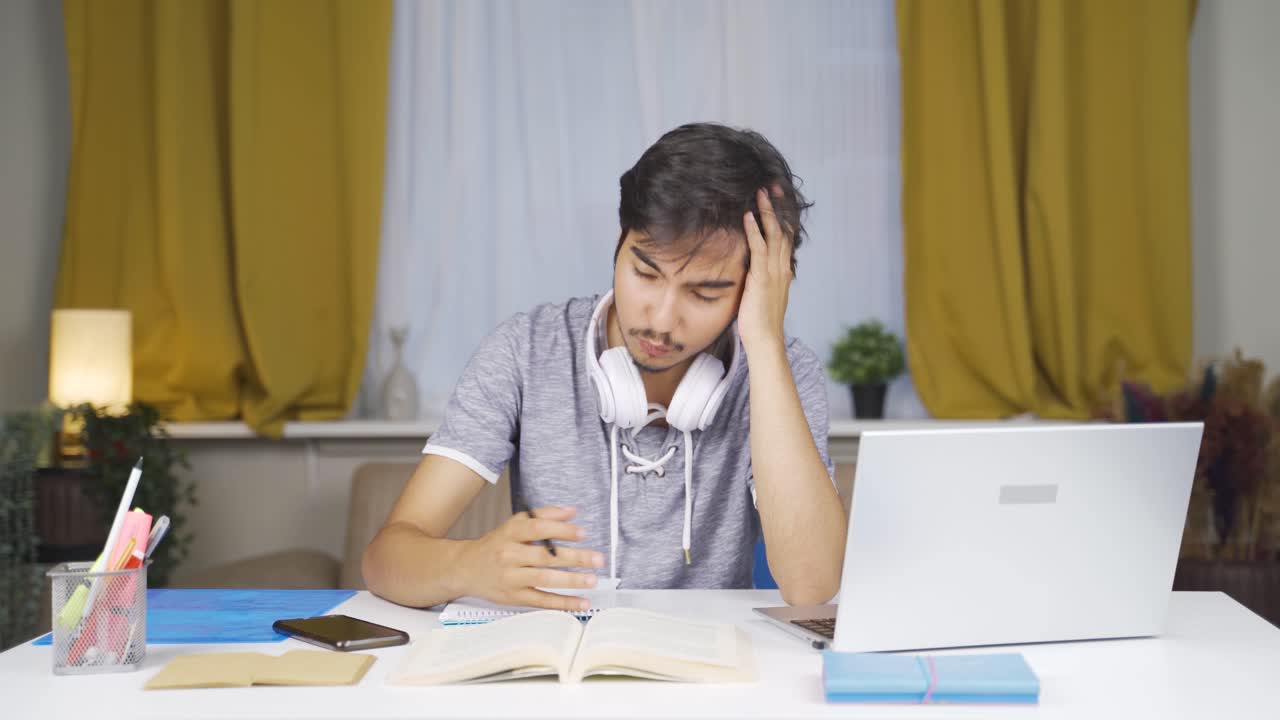 Stressed And Nervous Male Student. | Premium Stock Video Footage