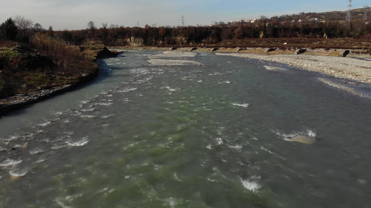 River Water Streaming Through Pebbled Riverbed, Canoe Floating Rafting ...