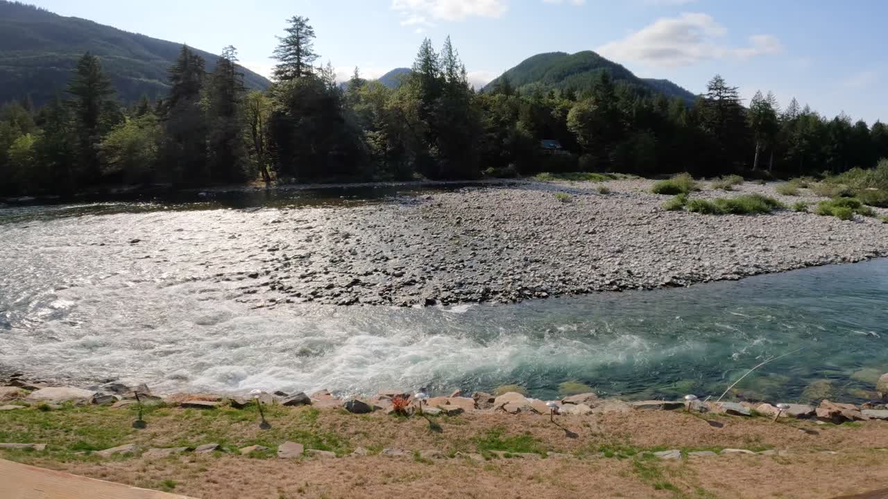 Looking over the railway at a river in Baring, Washington | Premium ...