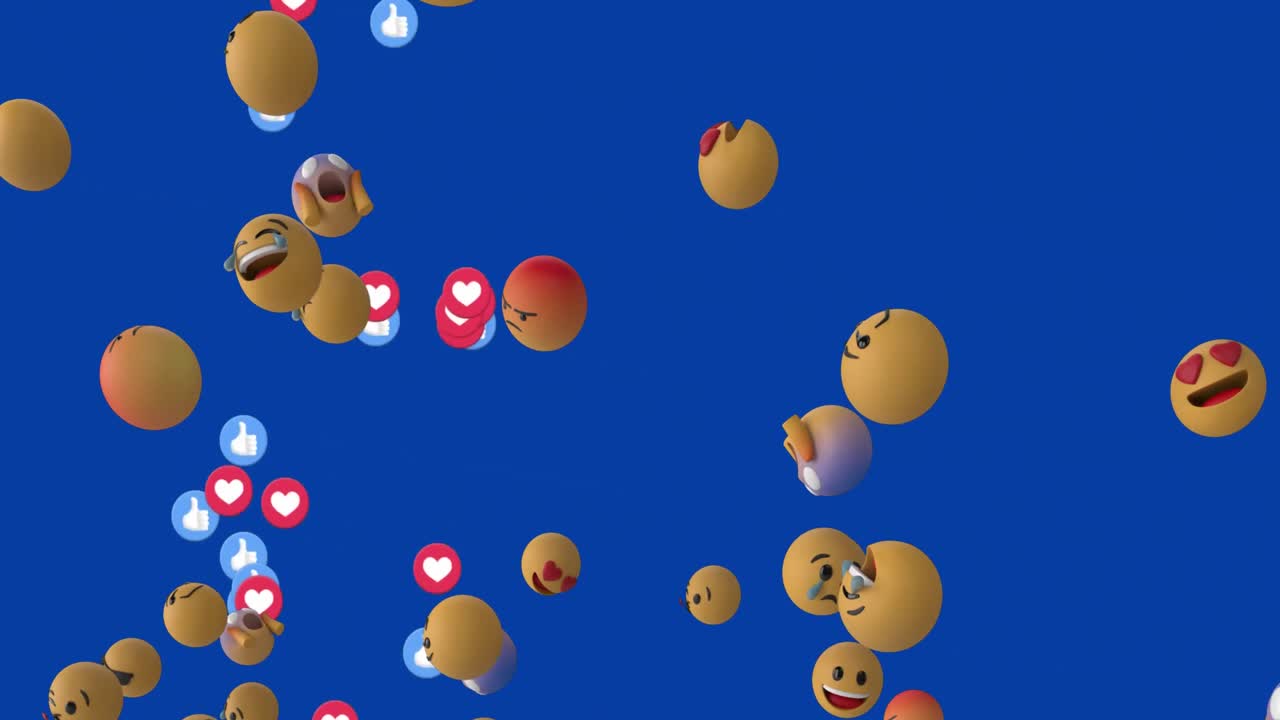 Animation Of Multiple Face Emojis Red Heart And Like Icons Floating ...