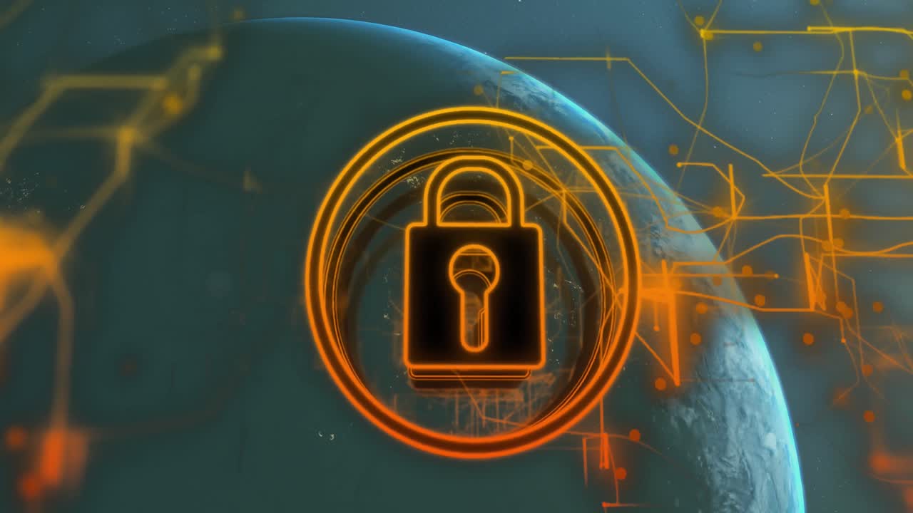 Animation of padlock in circles with navigation pattern over globe against space Premium Stock ...