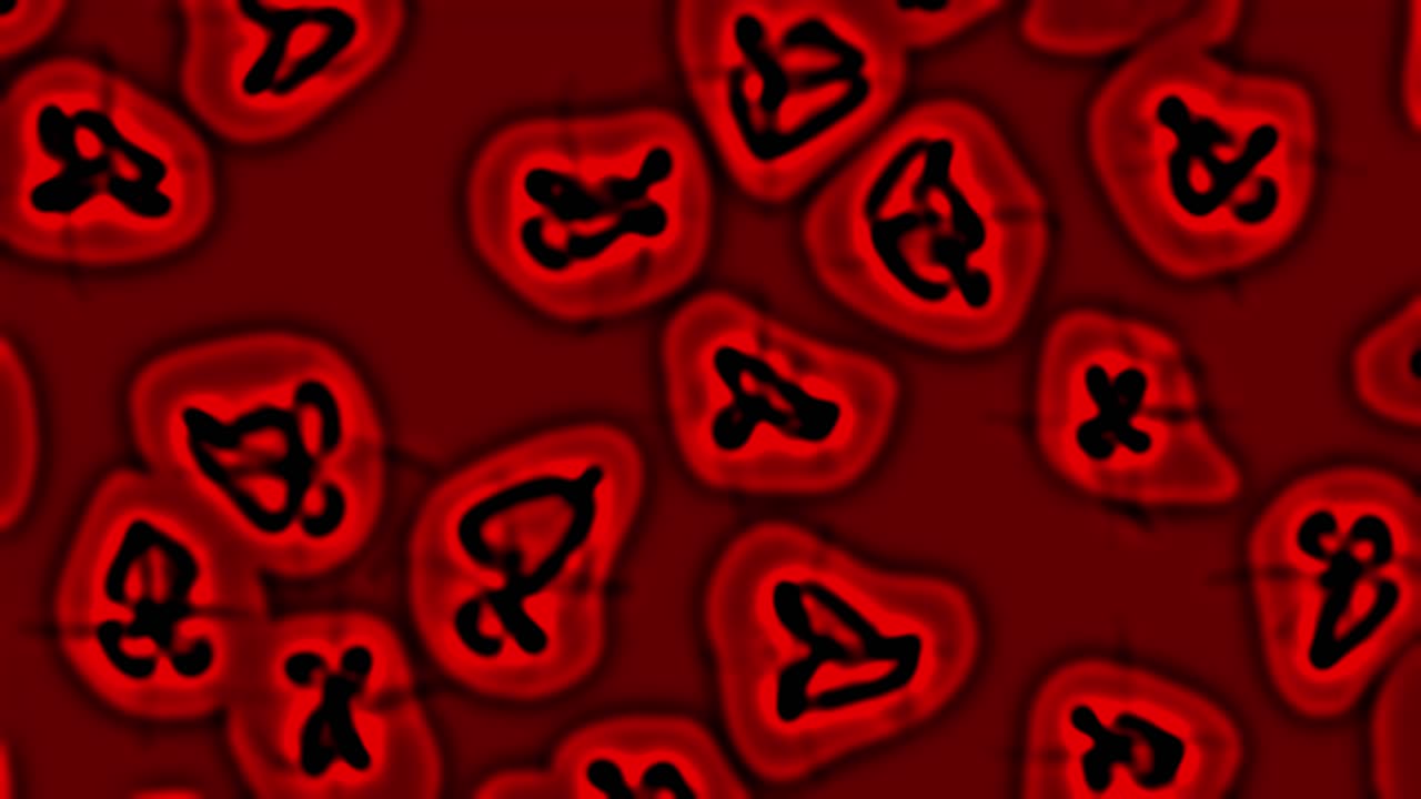 Premium stock video - Simulation of red cellular material under microscope