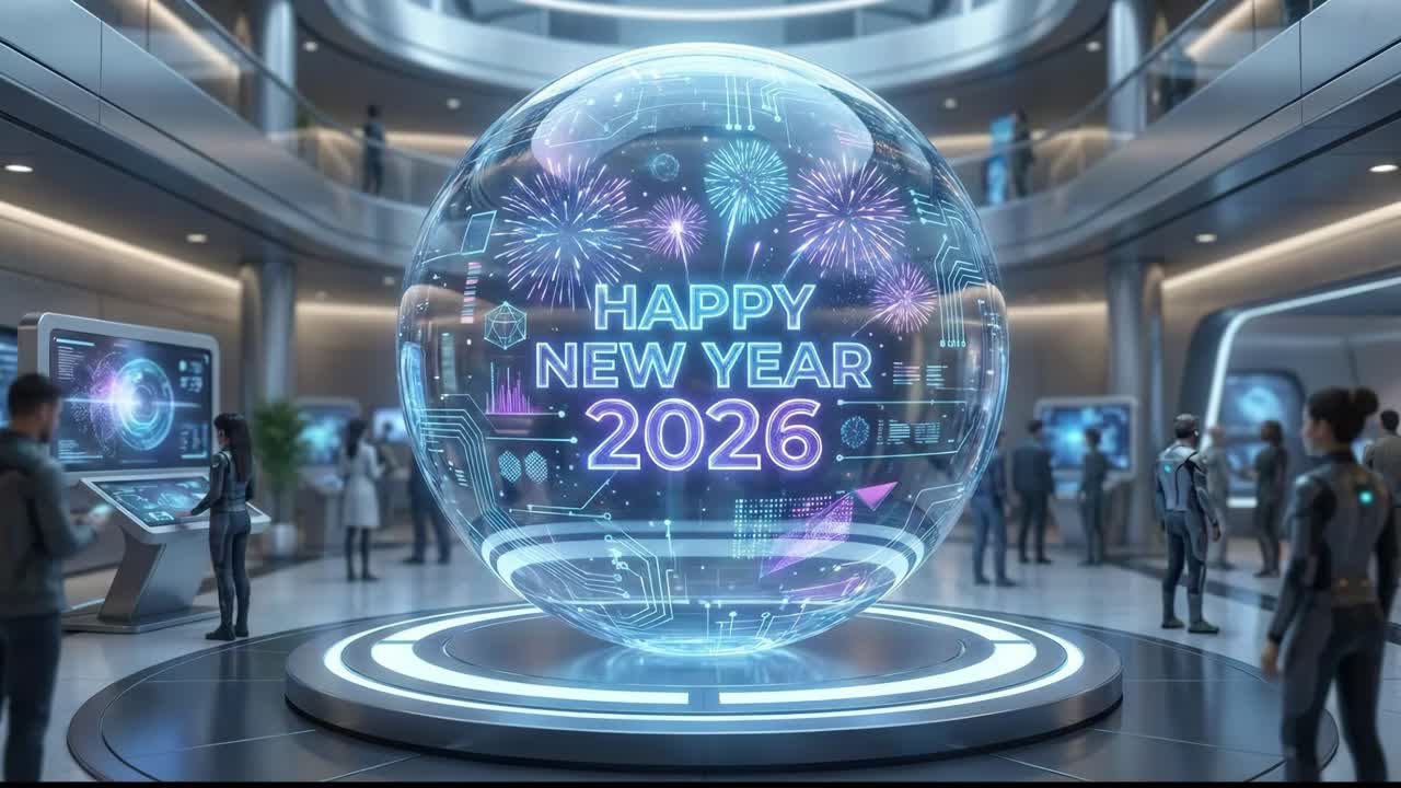 Happy New Year 2026 in a futuristic setting | Premium Stock Video Footage
