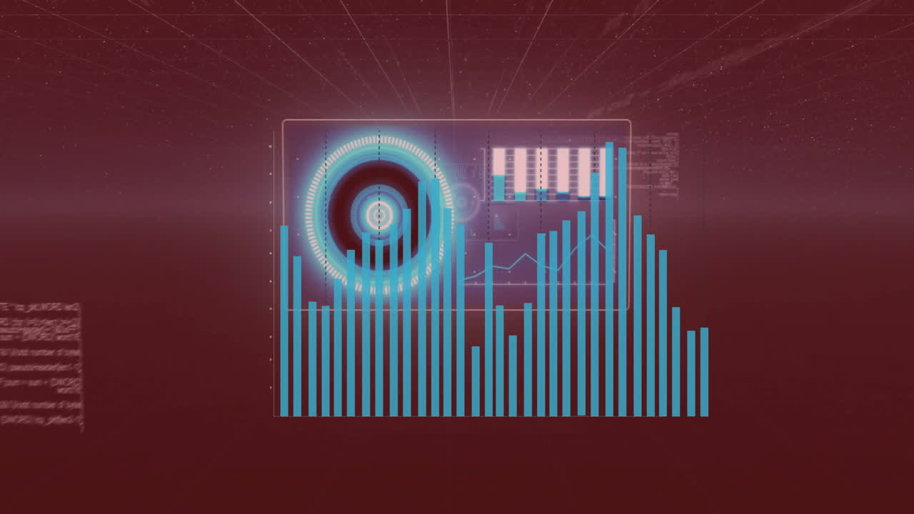 data visualization animation with circular and bar graphs over digital ...