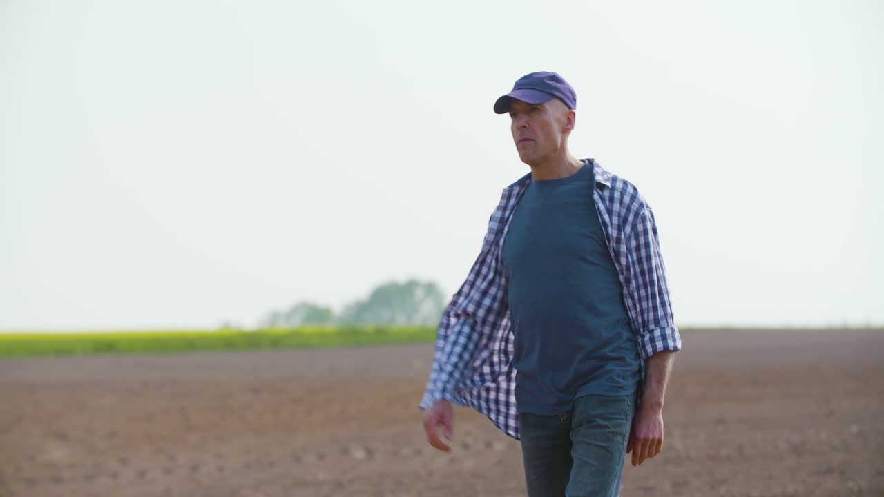 Premium stock video - Tired farmer walking in farm