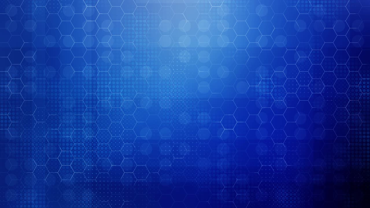 Loopable blue hexagonal grid pattern background with subtle light ...