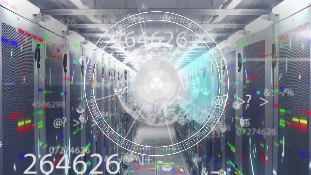 Animation of scope scanning, numbers and data processing over computer servers Premium Stock ...