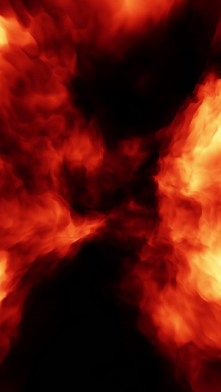 Red-Orange flames with black smoke in dramatic fiery furnace combustion ...