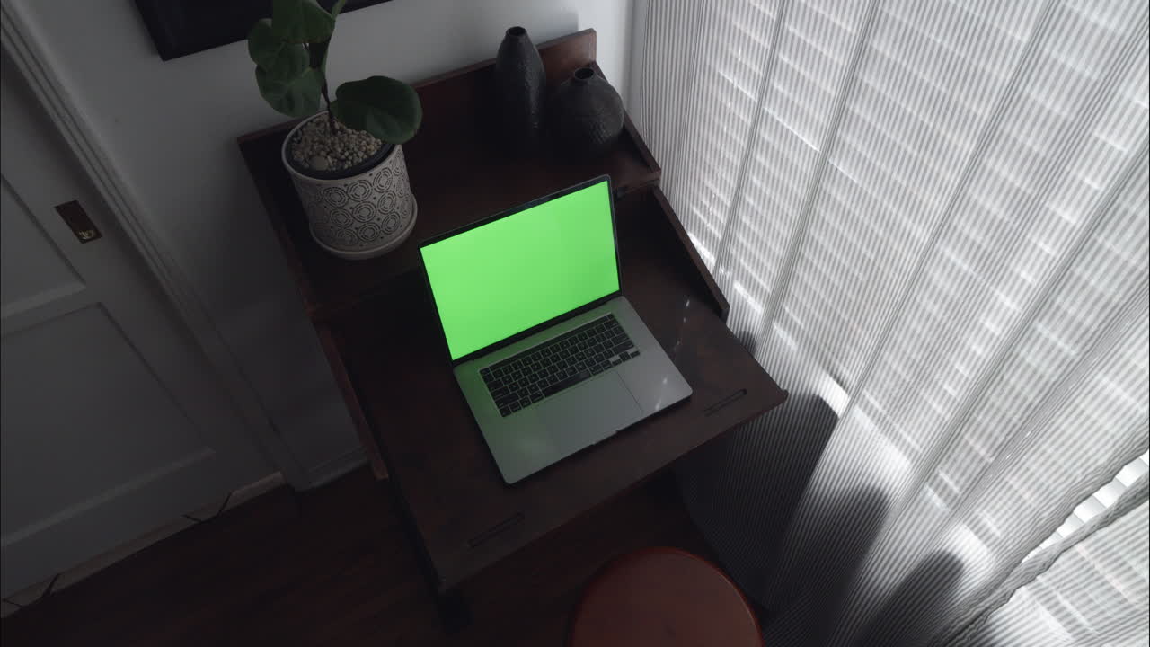Greenscreen Laptop And Desk In Quiet Home Office Free Stock Video ...