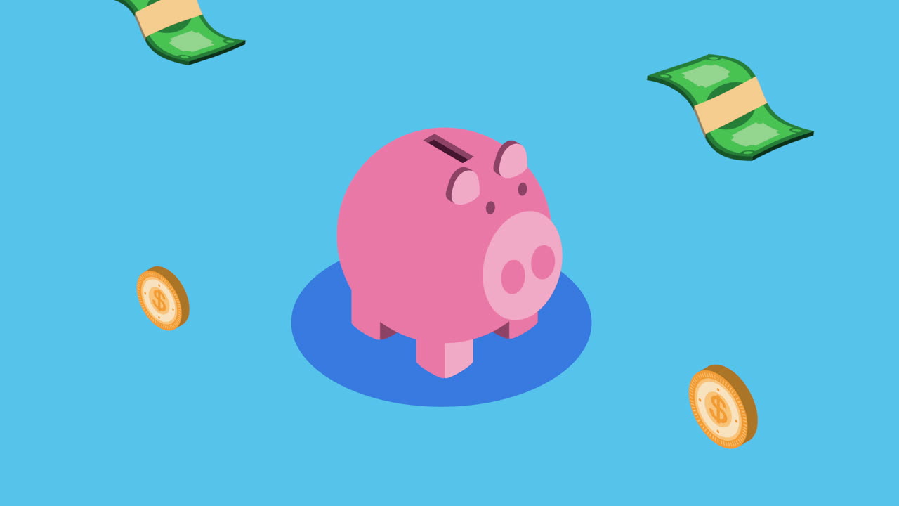 Piggy savings money financial animation | Premium Stock Video Footage