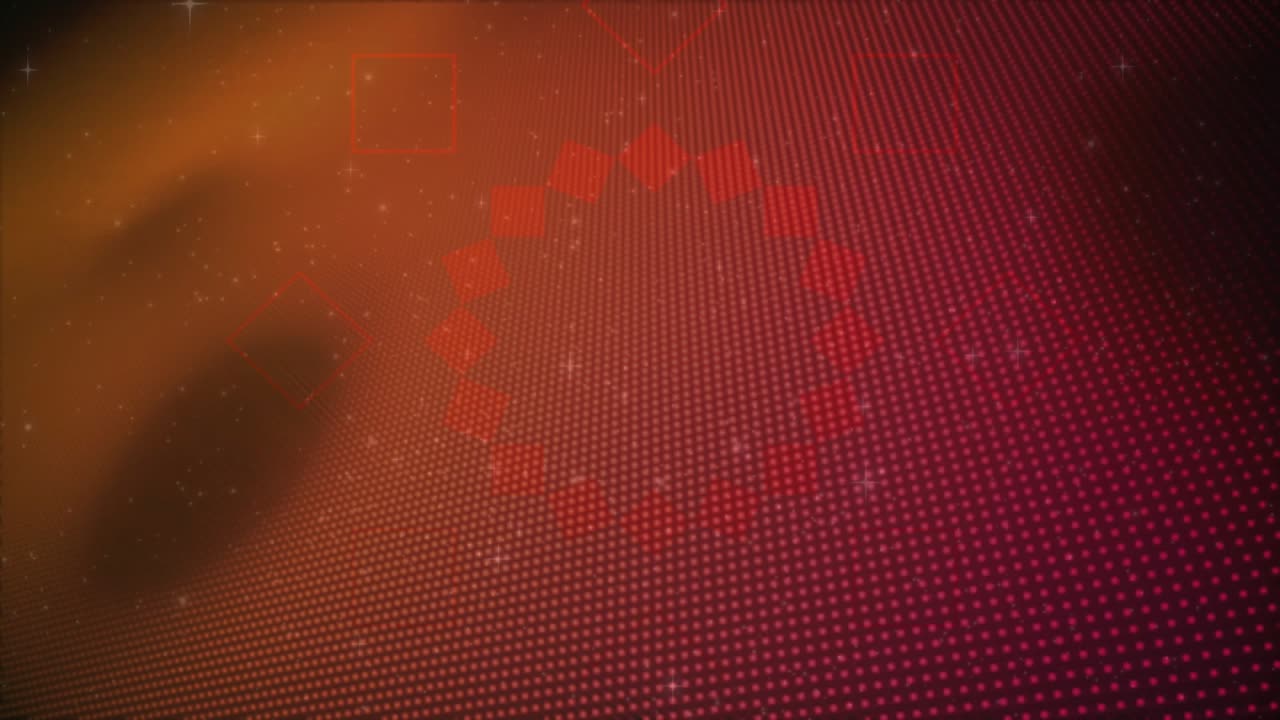 Red dot matrix animating via drifting amber gradient, fading rays and ...