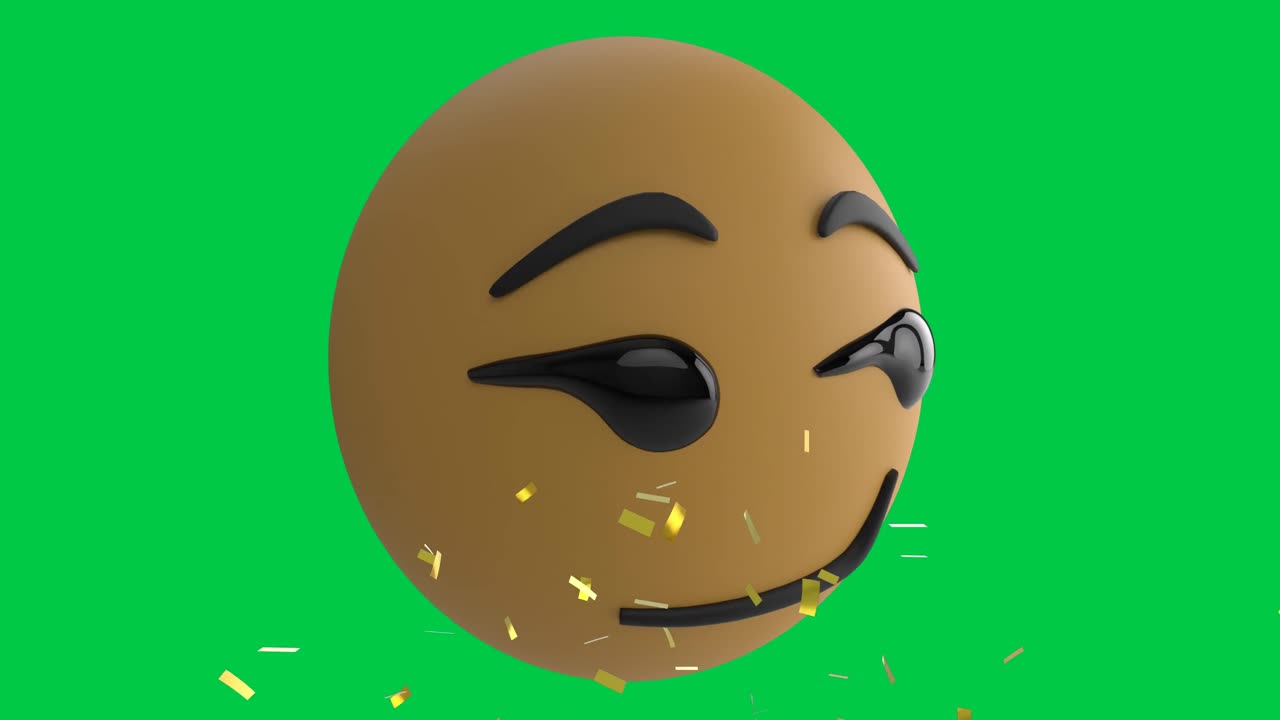 Animation Of Confetti Falling Over Smiling Emoji Emoticon Icon On Green ...