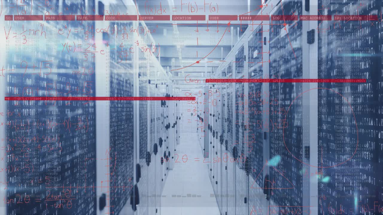 Premium stock video - Animation of lines, mathematical equations and diagrams over binary codes ...