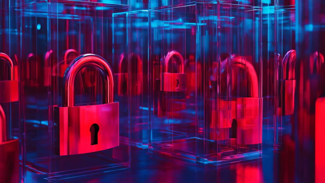 Red Neon Locks in Transparent Boxes | Premium Stock Video Footage