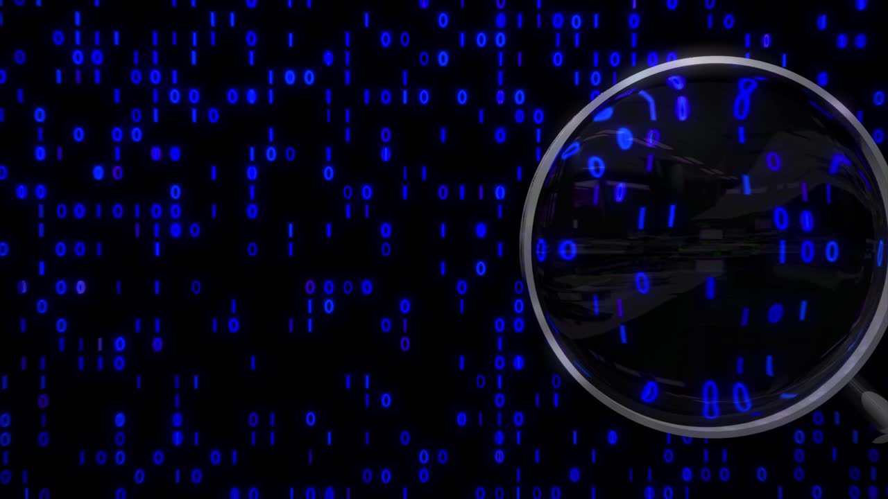 Premium stock video - Data under magnifying glass binary spying spyglass 4k