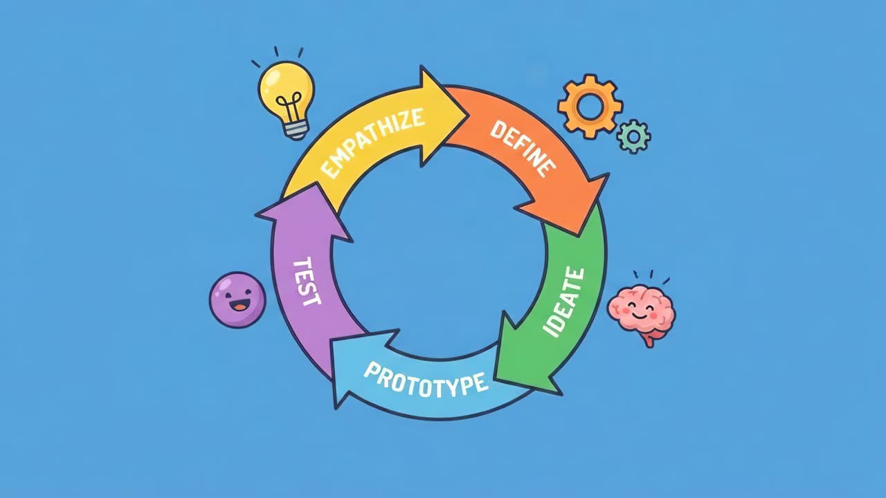 Animated Design Thinking Process Cycle with Icons | Vídeo de stock Premium