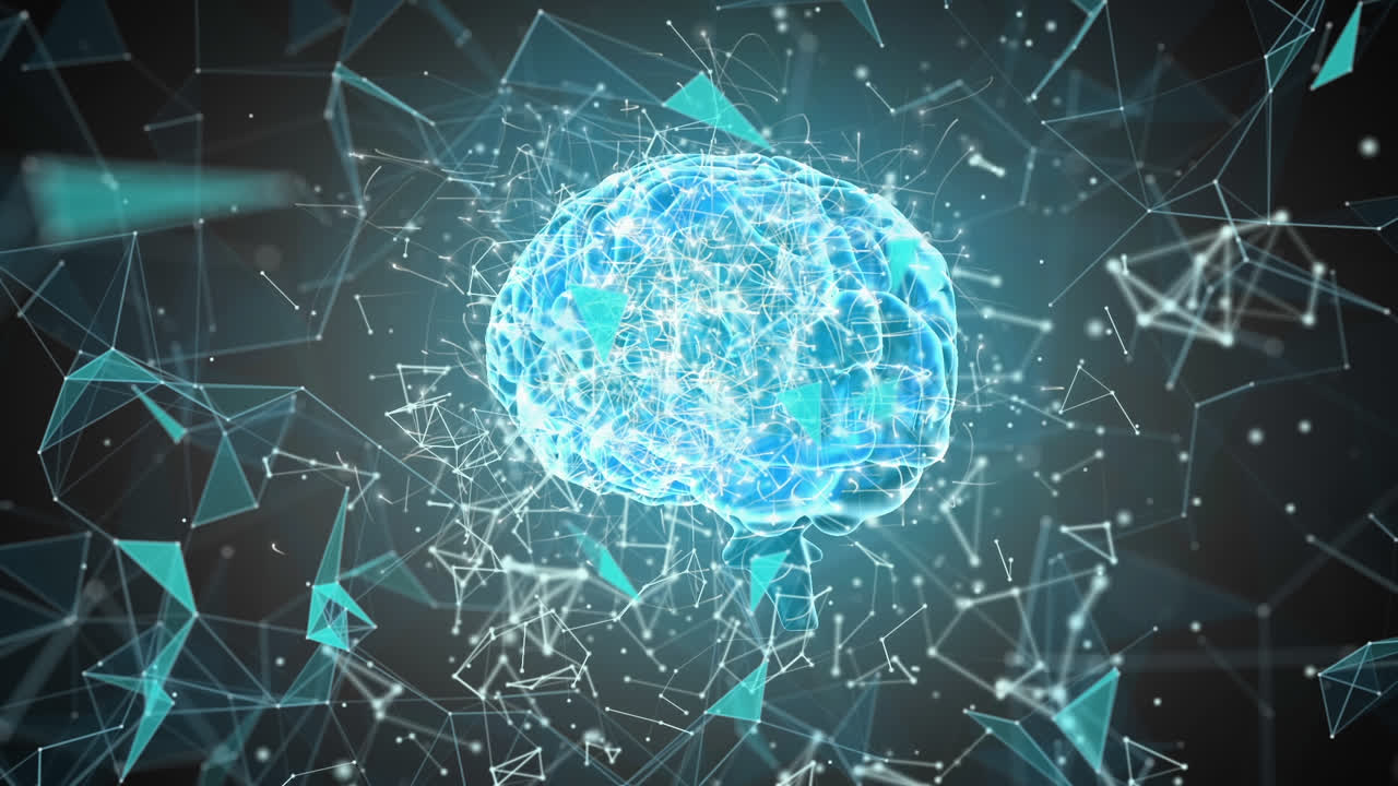 animation of digital shapes over rotating brain | freepik