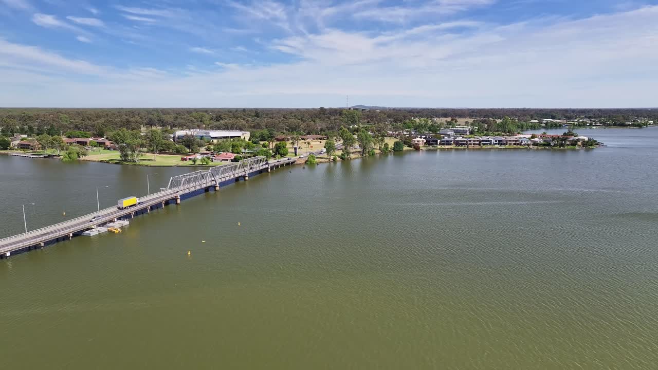 Over lake mulwala and alongside the bridge towards the rsl and resort ...