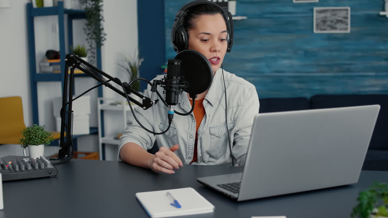 Famous internet space influencer sitting at home studio desk while ...