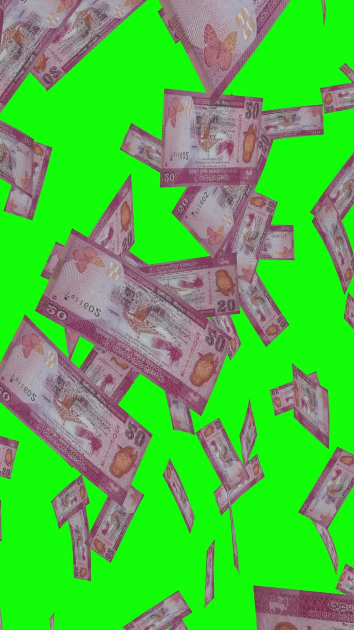 Sri Lanka Rupees Falling on Green Screen | Premium Stock Video Footage