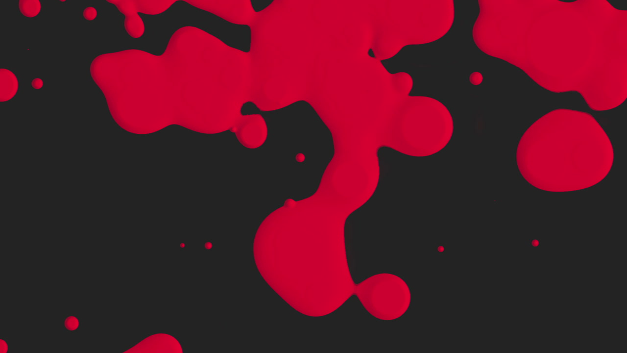 Premium stock video - Abstract flowing red liquid and splashes spots on ...