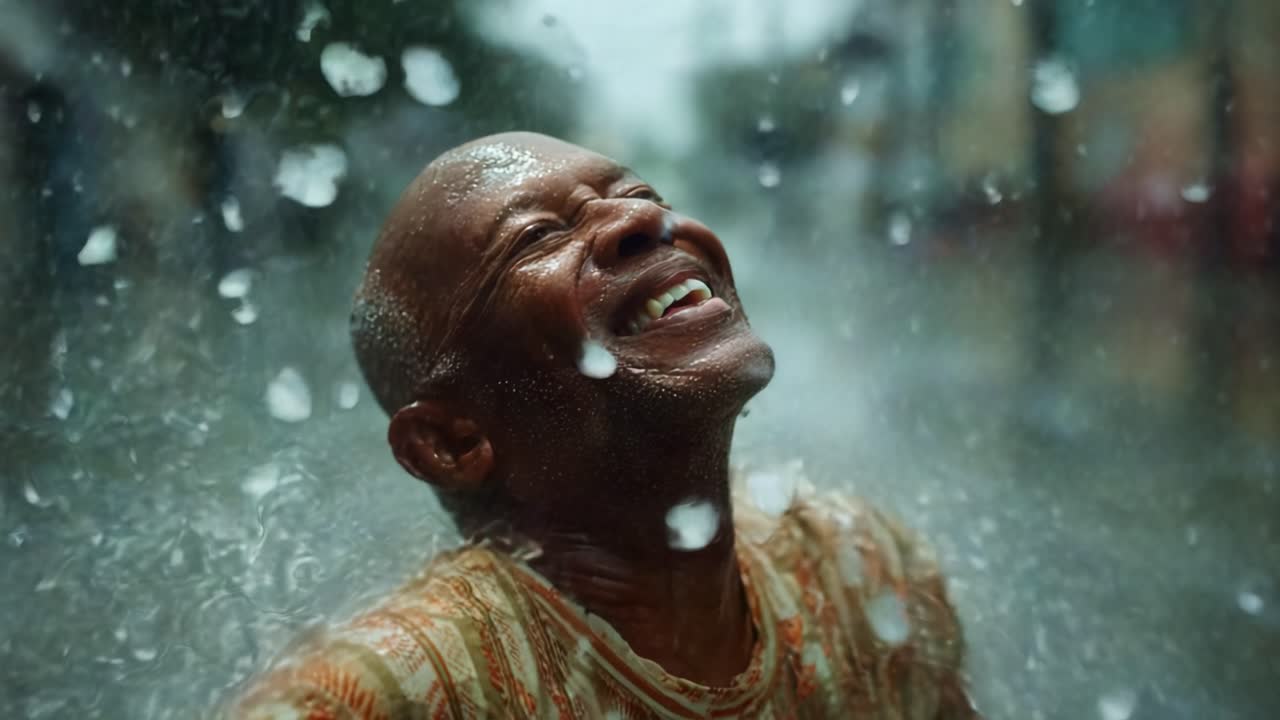 A Joyful Embrace of Rain: Capturing the Blissful Expression of a Man ...