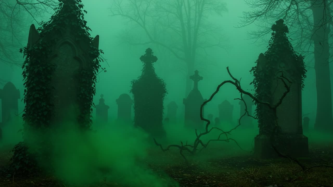 A Hauntingly Atmospheric Scene of an Overgrown Graveyard Cloaked in ...