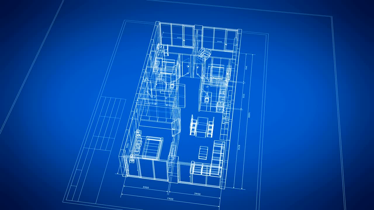 Beautiful abstract 3d blueprint of building apartments with furniture ...
