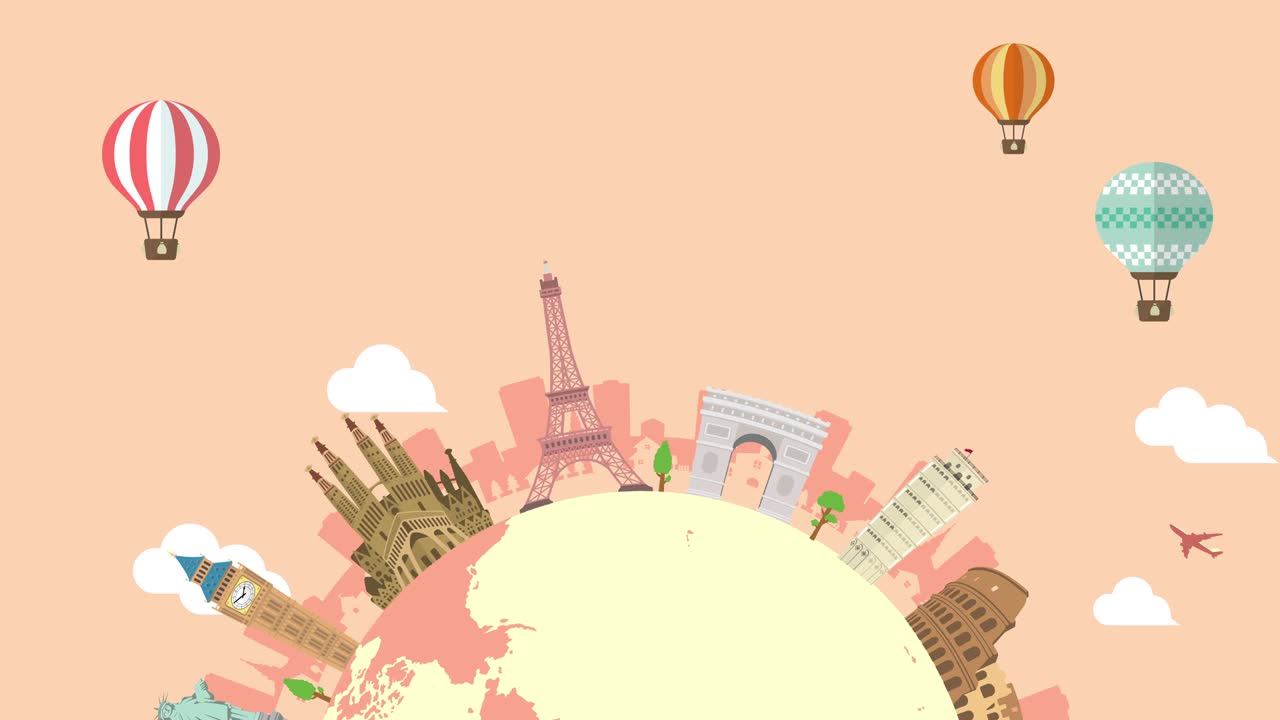 Travel, vacation, sightseeing animation banner (4K) . World heritage ...