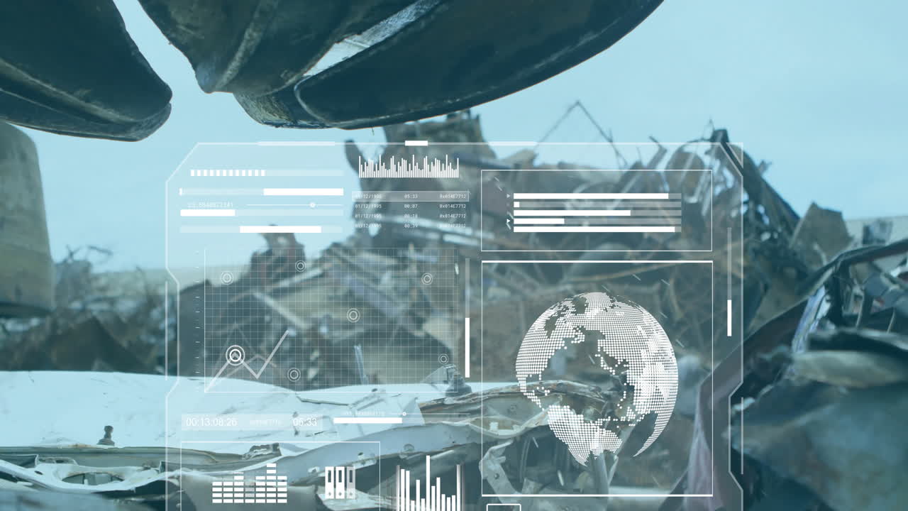 Premium stock video - Data analysis animation over wrecked vehicles in ...