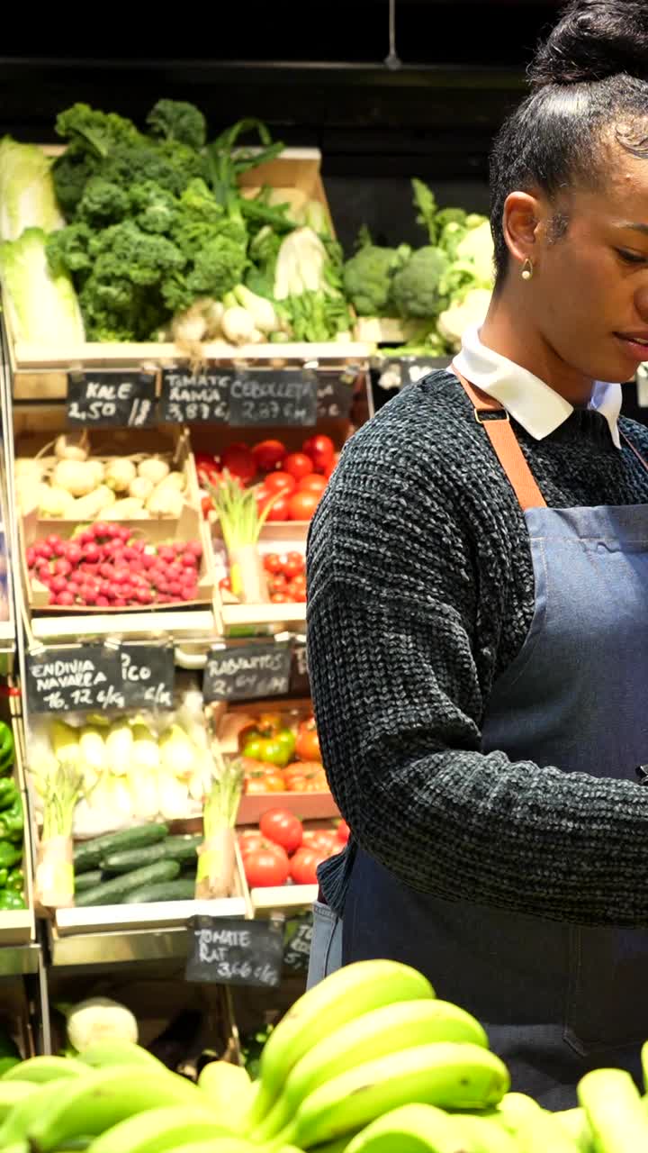 Woman Working in a Grocery Store Produce Section | Premium Stock Video ...