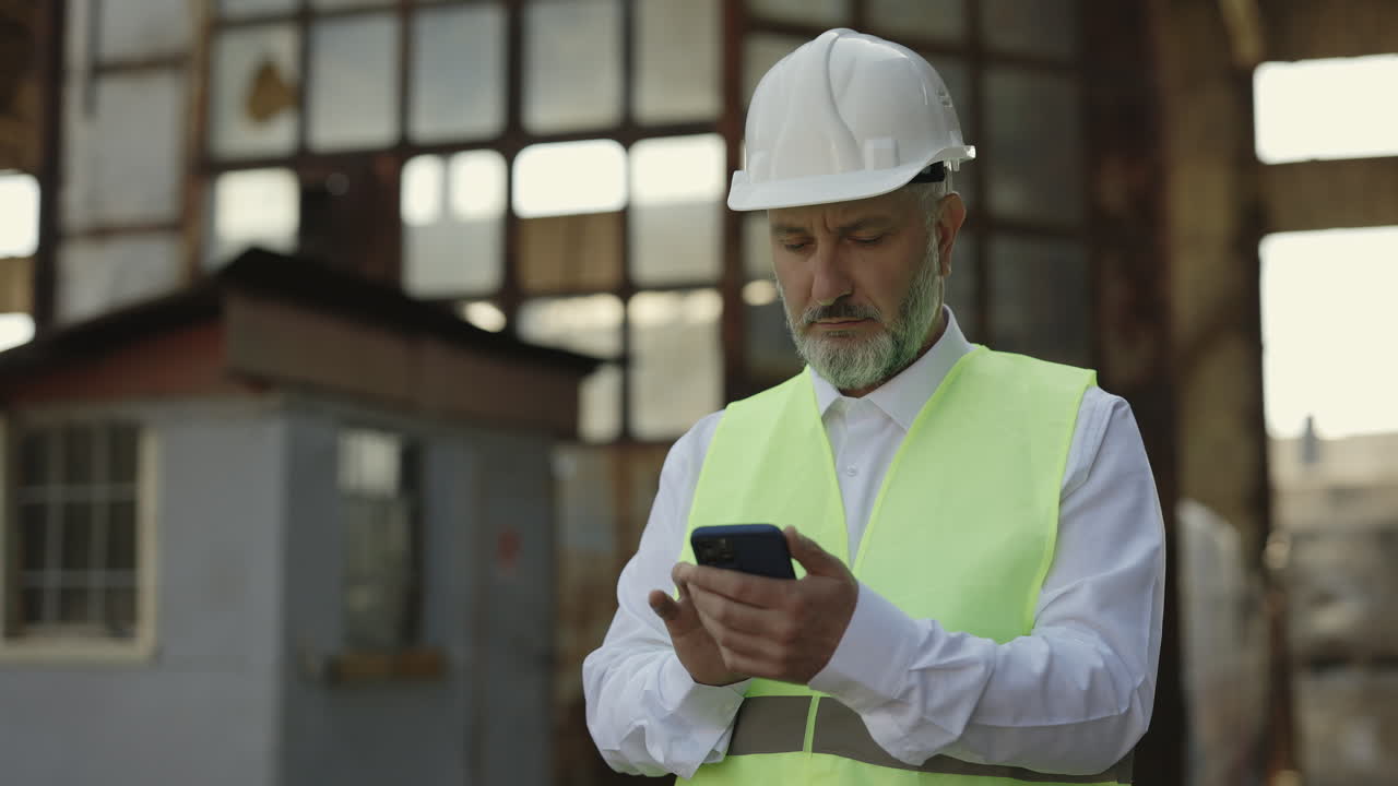 Construction worker using smartphone at a construction site | Premium ...