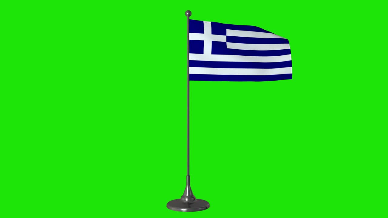 Greece small flag fluttering on a flagpole. Green screen background, 4K ...