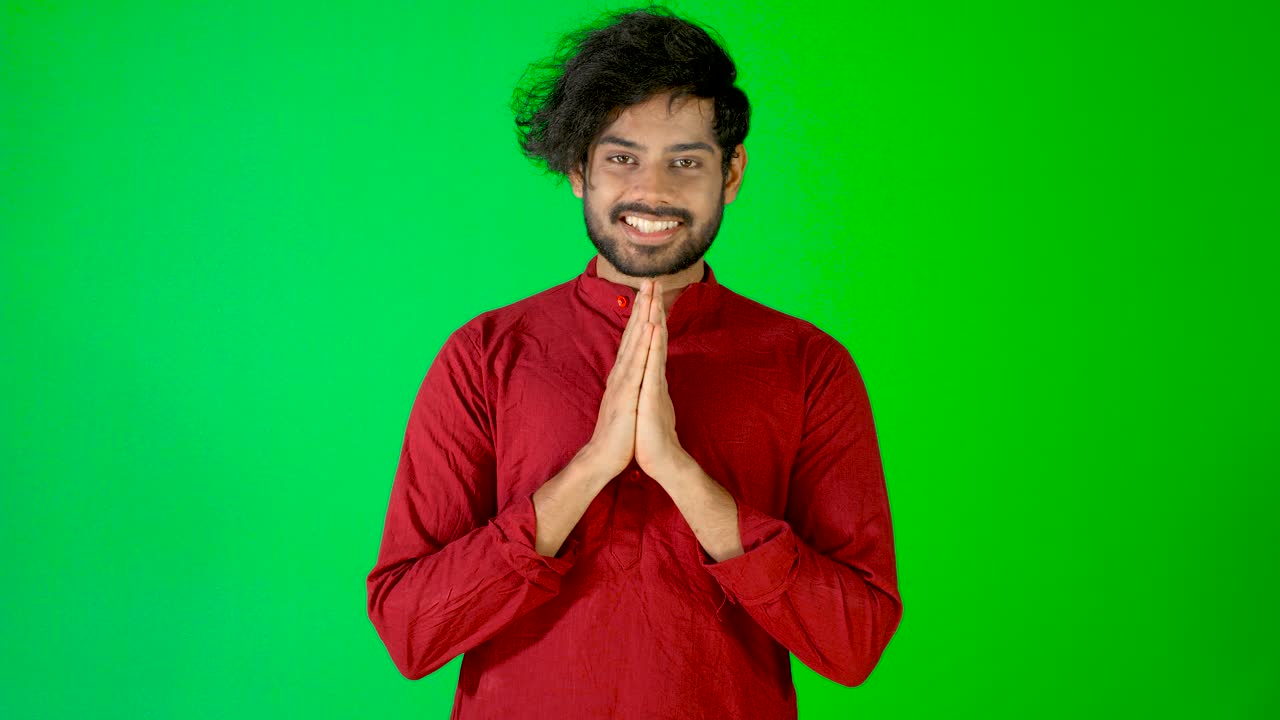 Indian Guy Namaste With Green Screen - Green Background - Chroma Key ...