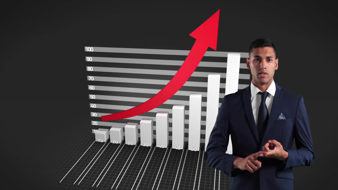 Premium stock video - Young mixed race presenter explaining increasing ...